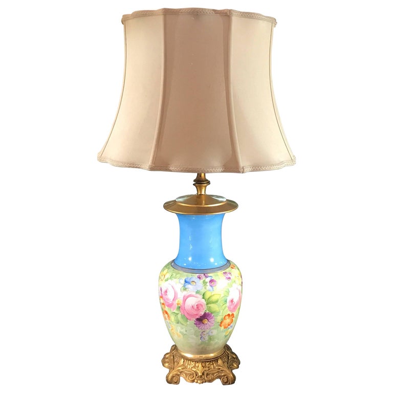 French Hand-Painted Porcelain Lamp at 1stDibs