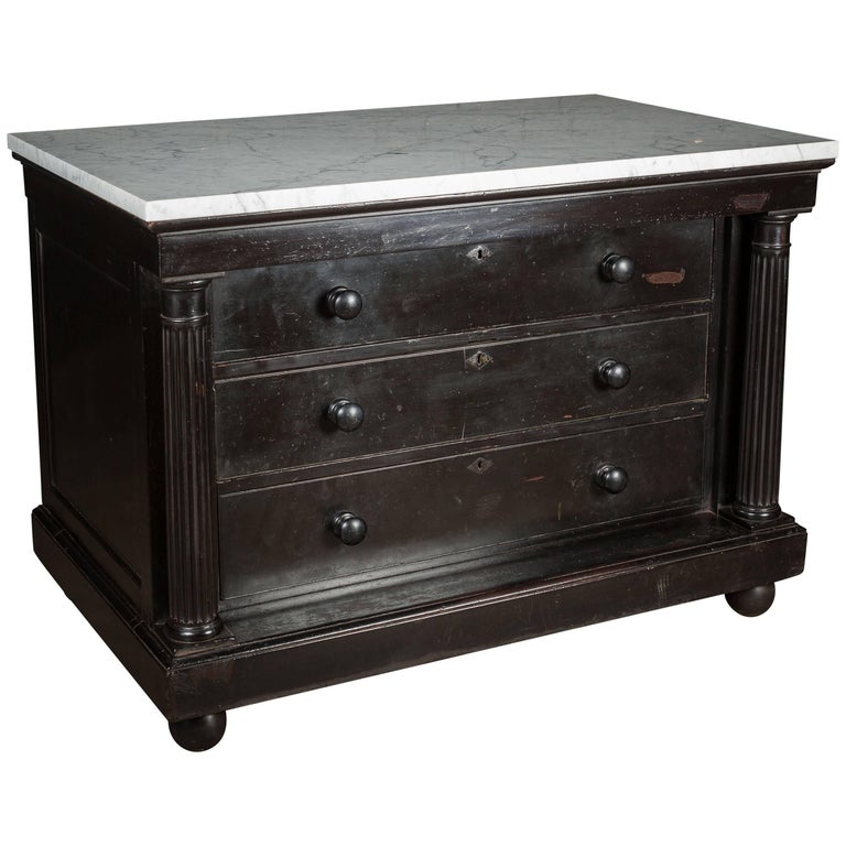 Anglo-Indian Ebonized Hardwood Commode with Three Drawers and Carrara ...