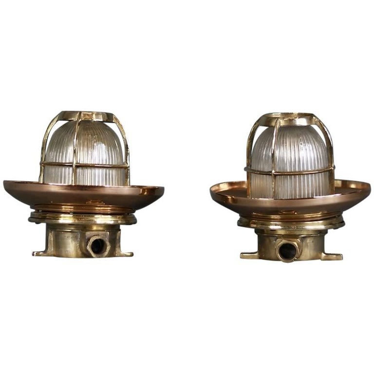 Pair of Copper Ship Ceiling Lights For Sale at 1stDibs