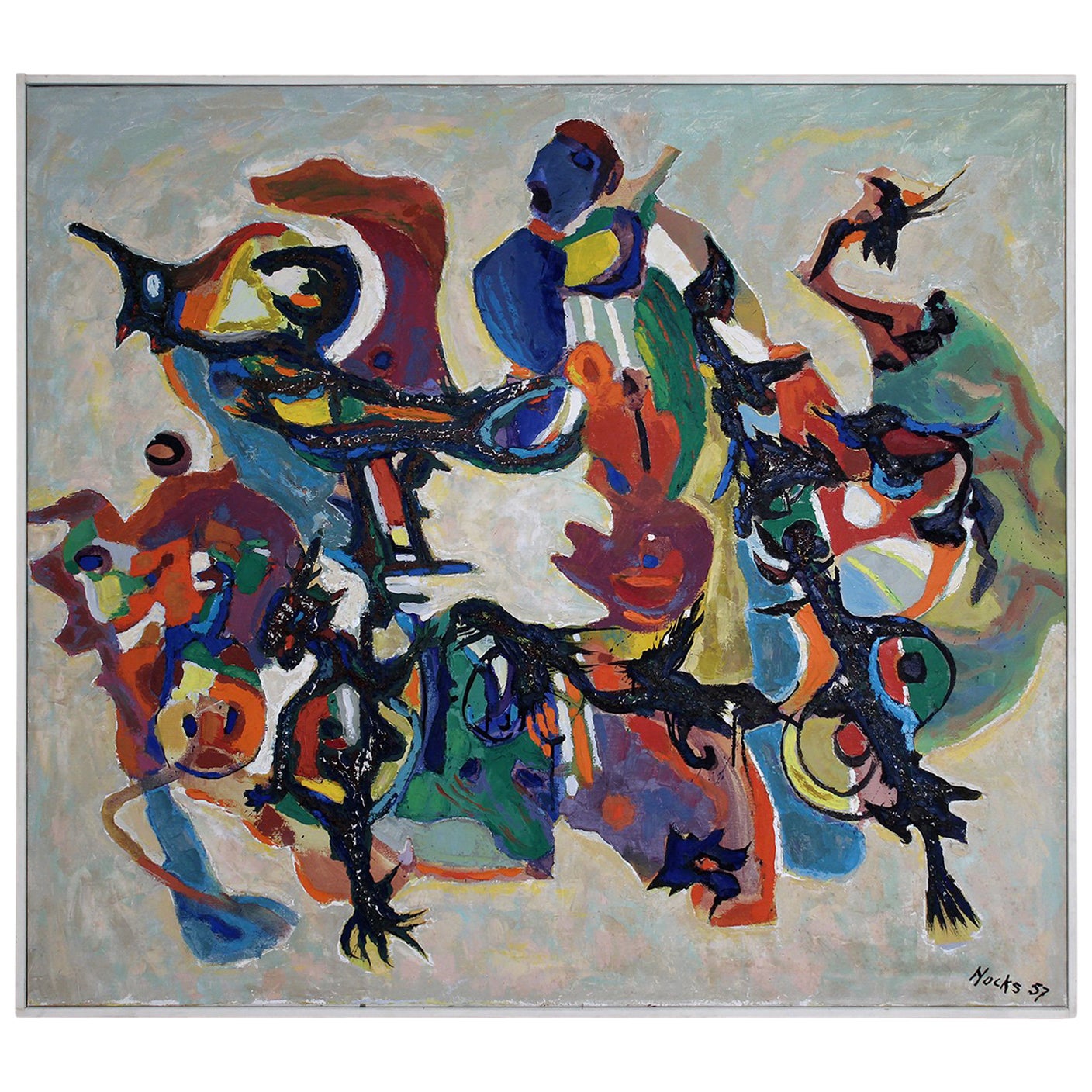 Edgar Ewing Oil on Gesso Painting, 1957 For Sale at 1stDibs