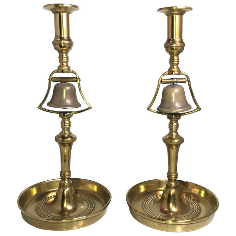 Pair of Antique American Pub Candlesticks with Service Bells, circa ...