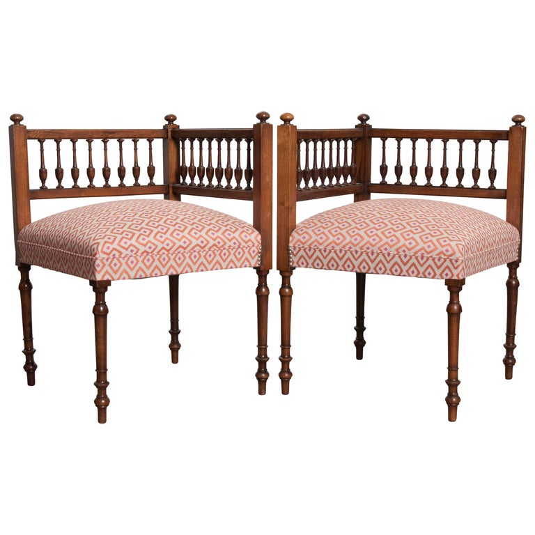 Pair of French Early 20th Century Mahogany Corner Seats at 1stDibs