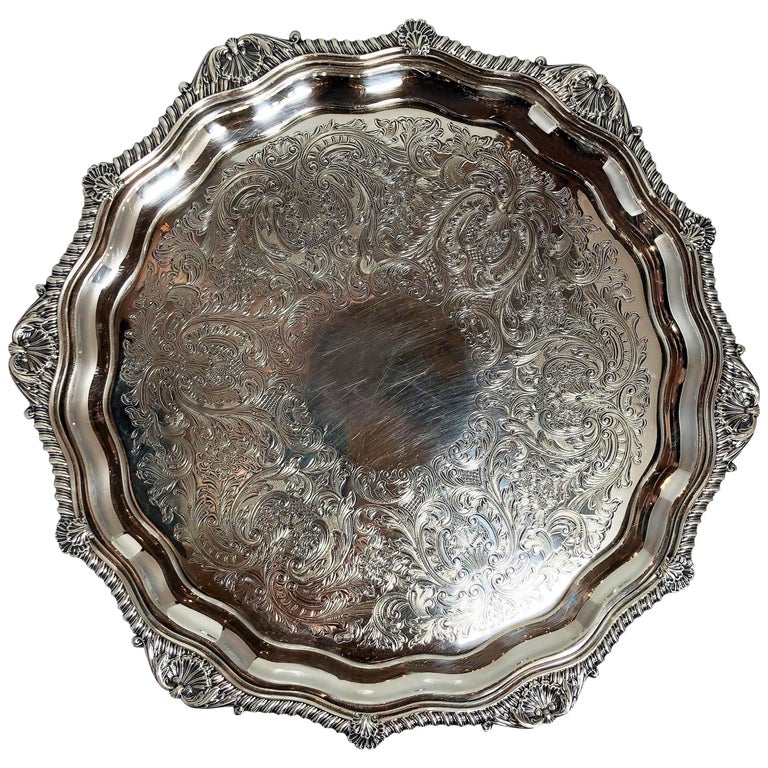 Antique English Silver Tray, Sheffield Silver-Plated Signed Barker Co ...