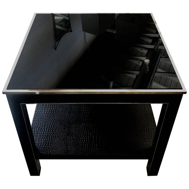 Faux Croc and Steel Table with Drawer For Sale at 1stDibs