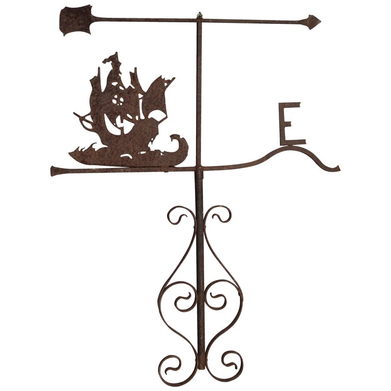 1920s Iron Weather Vane with Ship Galleon Motif For Sale at 1stDibs