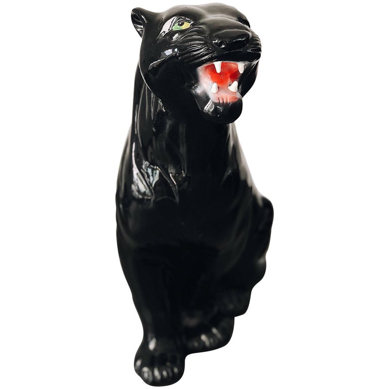 Medium Black Panther Ceramic Sculpture, Italy, 1960s at 1stDibs