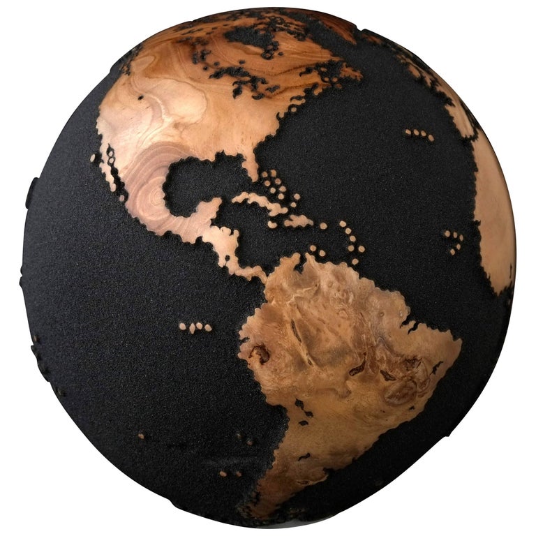 Classic Volcanic Sand HB Globes Made of Teak Root 25cm For Sale at 1stDibs