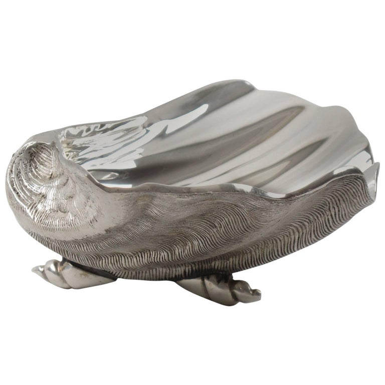 Italian 1970s Silver Plate Large Clam Shell Bowl Catchall at 1stDibs
