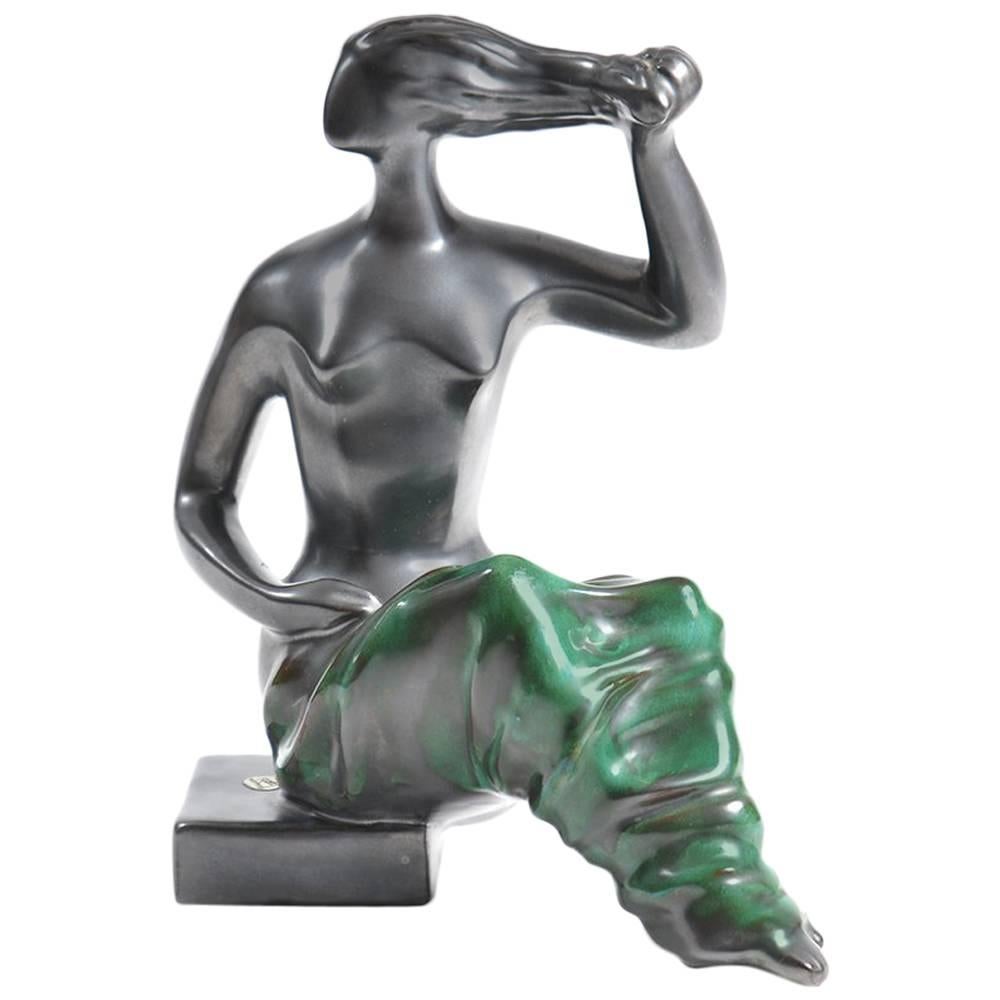 Ceramic Woman Statue with Metallic Glaze by Keramia, Czechoslovakia ...