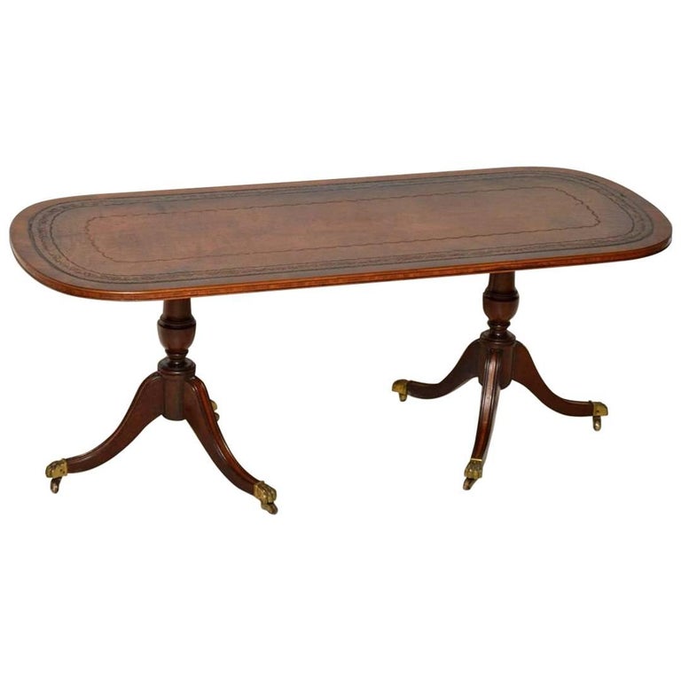 Antique Regency Style Leather Top Mahogany Coffee Table at 1stDibs