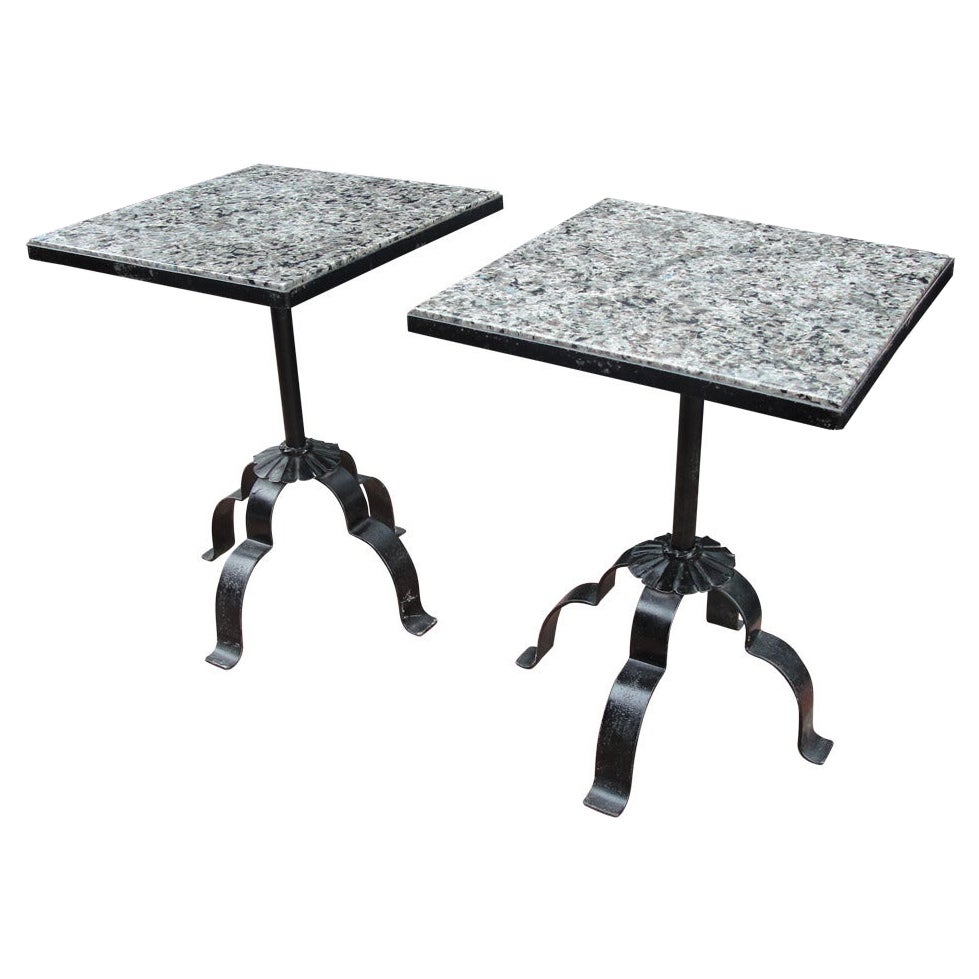 Pair of Wrought Iron and Granite Occasional Tables For Sale at 1stDibs