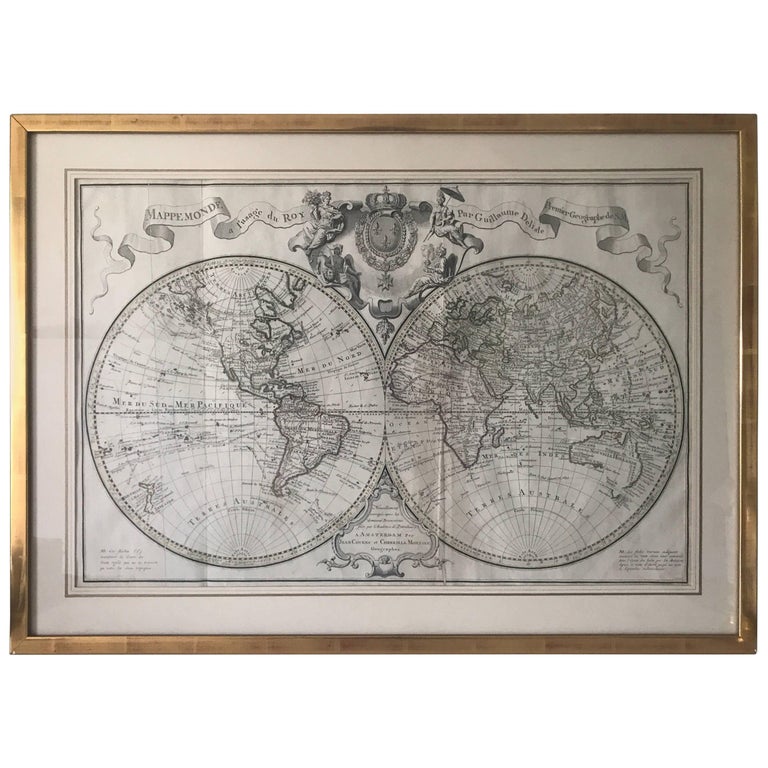 Extremely Rare Mappemonde a l'usage World Map Delisle, Guillaume Buache, 1730 For Sale at 1stDibs