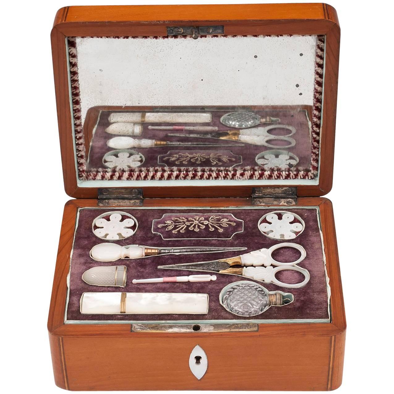 Antique Satinwood Palais Royal Sewing Box 19th Century at 1stDibs