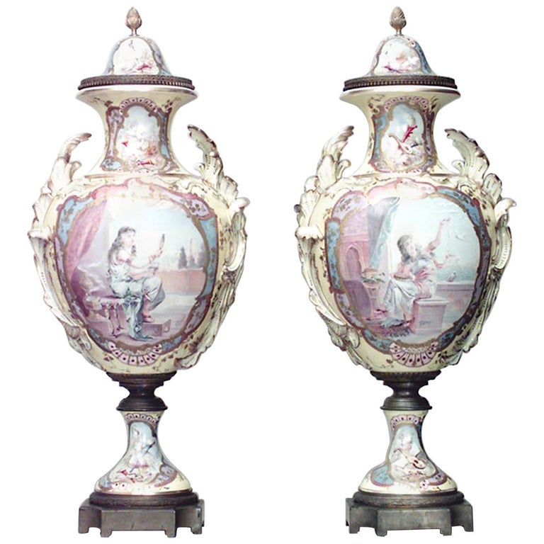Pair of French Victorian Yellow Sevres Porcelain Vases For Sale at ...