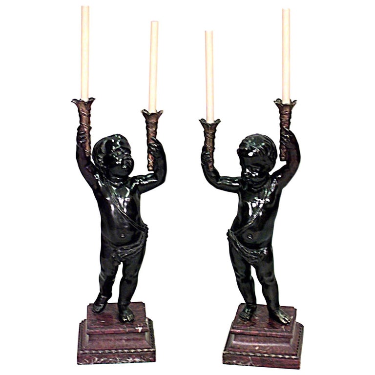 Pair of French Louis XVI Style Cupid Candelabras with Marble Bases For ...