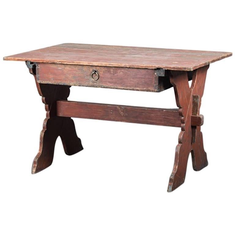Swedish Cross Leg Desk with a Drawer at 1stDibs