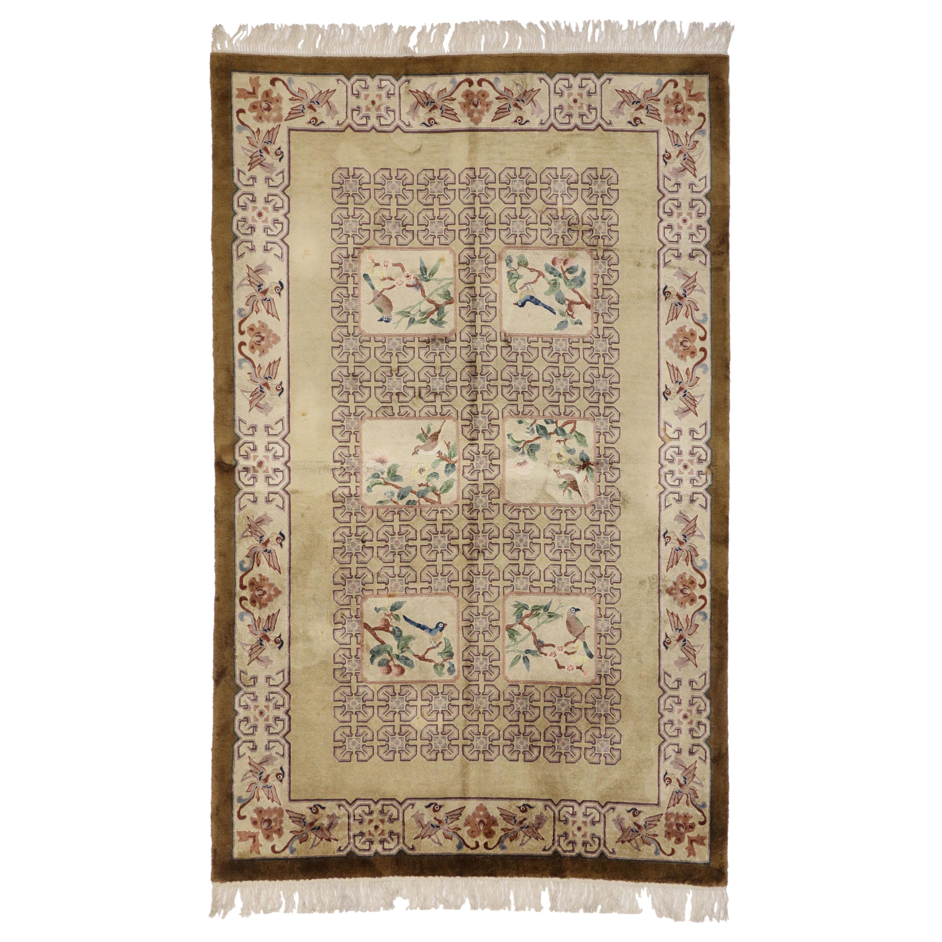 Vintage Chinese Rug with Soumak Design and Warm Arts and Crafts Style ...