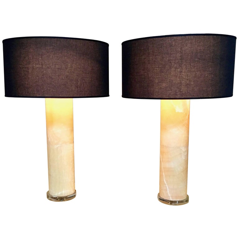 Large Pair of Alabaster Column Lamps at 1stDibs