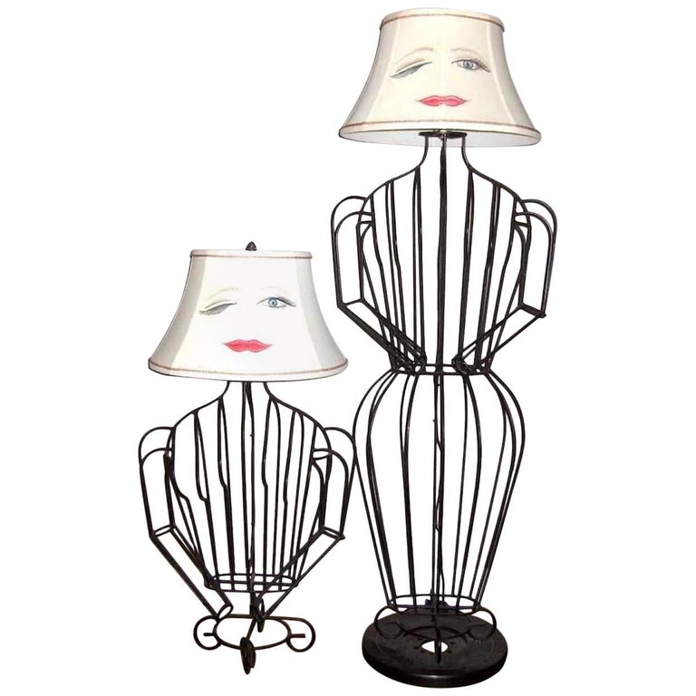 John Risley Black Steel Rod Sculptural Female Form Table Lamp and Floor ...