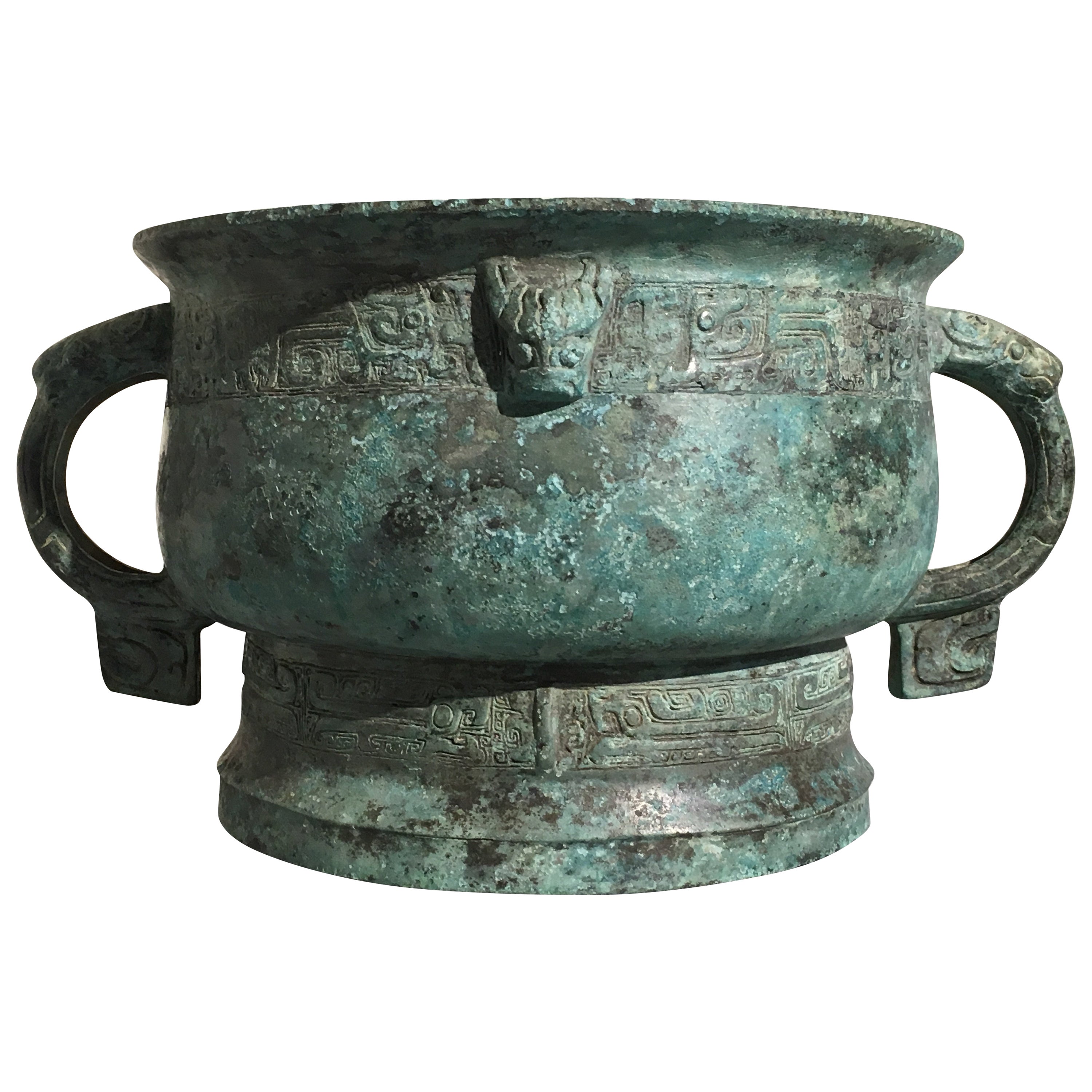 Chinese Zhou Dynasty Style Bronze Hue Inlaid with Gold and Silver Wire ...