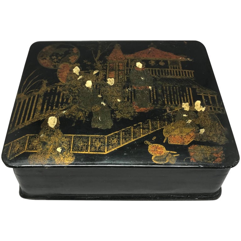 Antique Japanese Lacquer Black Box with Grapes For Sale at 1stdibs