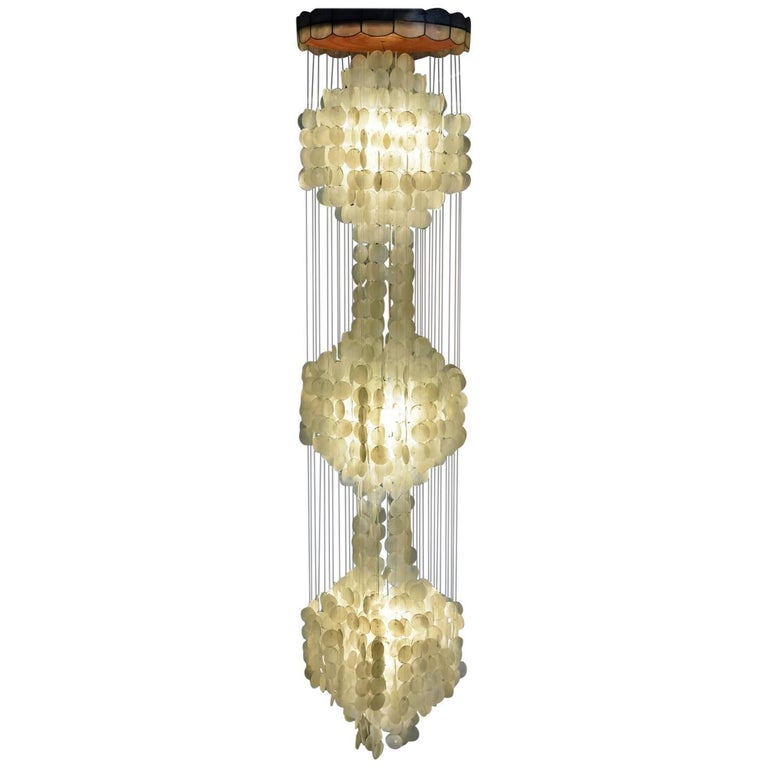 Vintage Capiz Shell Chandelier with Gold Accents at 1stdibs
