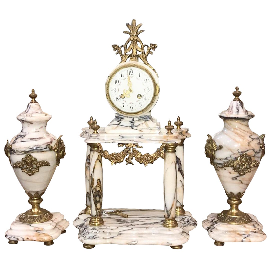 19th Century Clock Garniture by L. Gregoire For Sale at 1stDibs