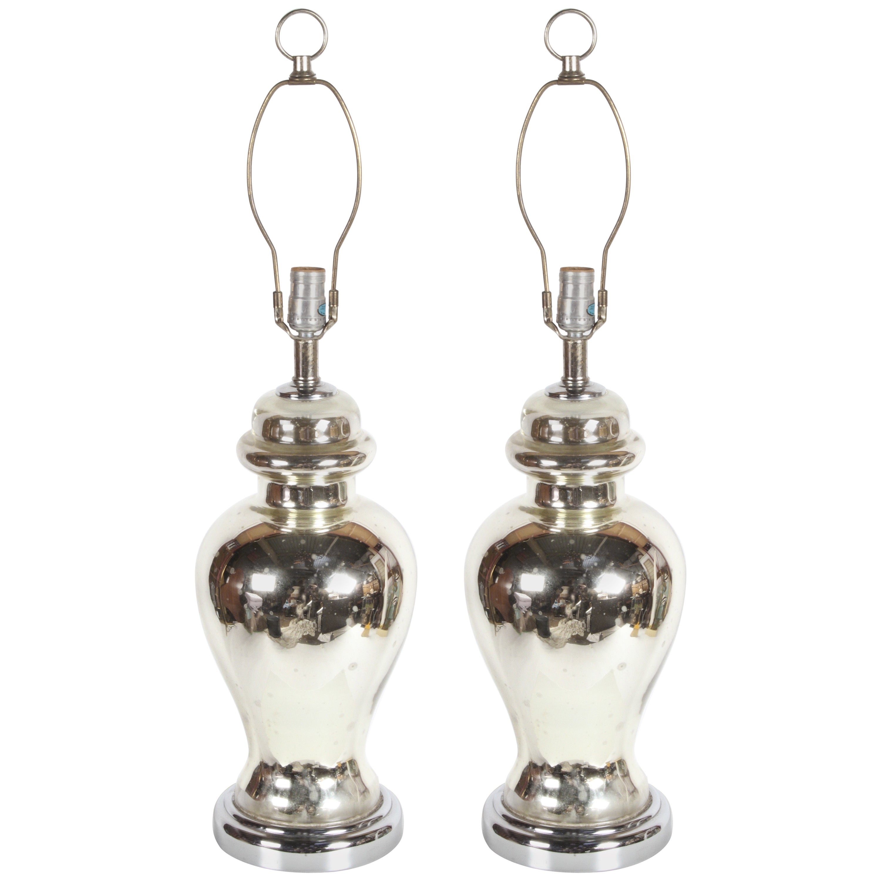 Pair of Round Mercury Lamps with Brown Accents with Chrome Base For ...