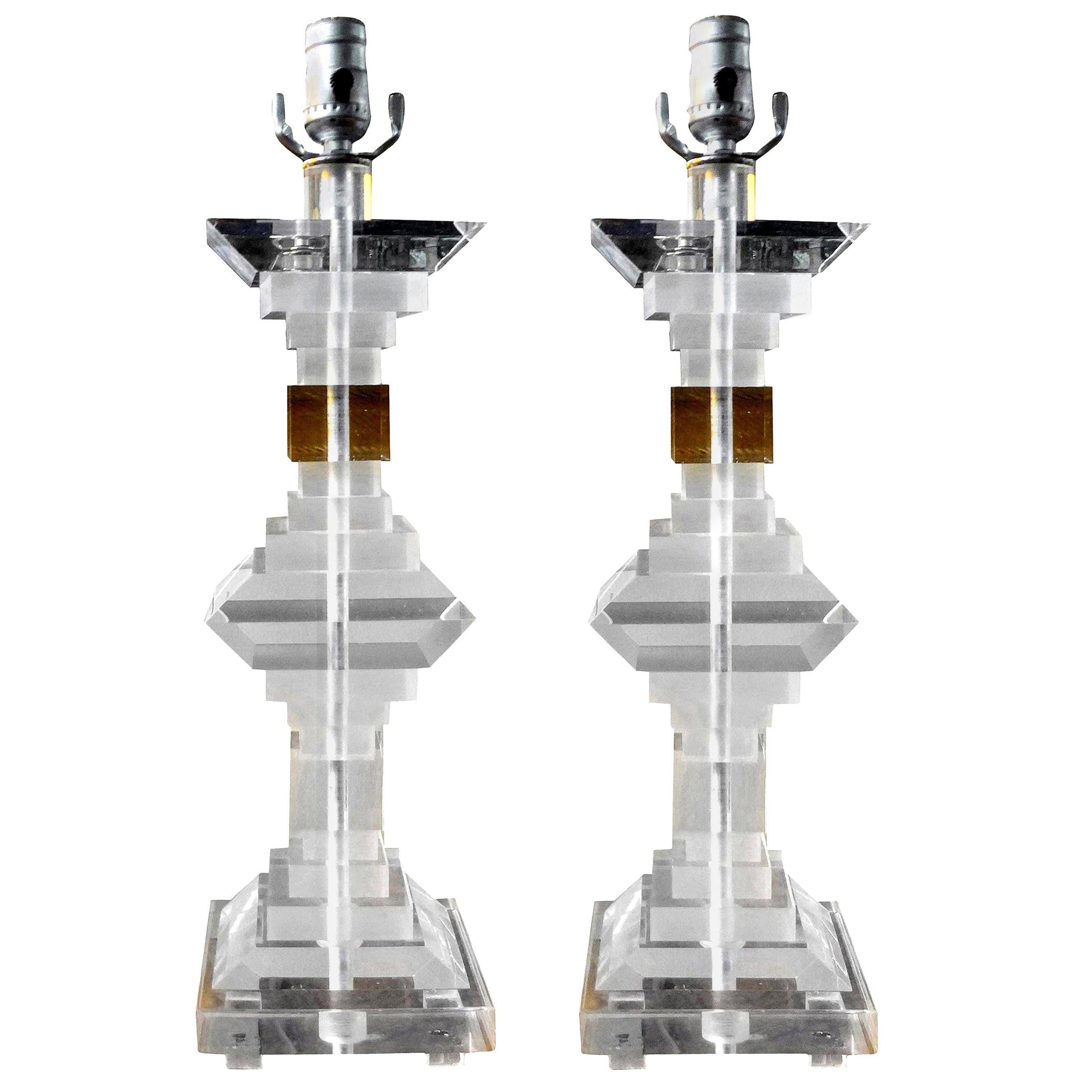 Pair of Lucite and Stainless Steel Modern Skull Table Lamps For Sale at ...