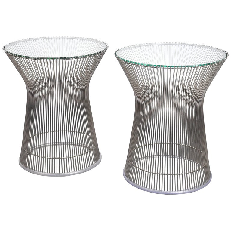 Warren Platner Side Table for Knoll, Nickeled Steel, Dark Green Marble ...