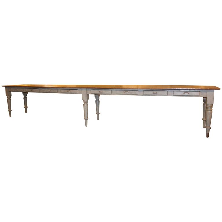 Multi Drawer Long Table from a Quebec 14.5 feet long For Sale at 1stDibs