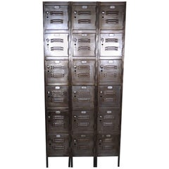 Pair of Vintage Industrial Steel Metal Lockers with Brass Knobs and ...