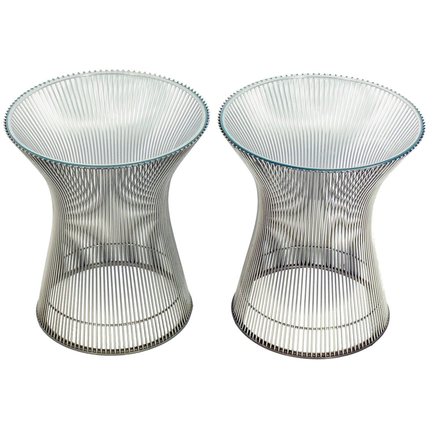 Pair of White Marble-Top Platner Tables in Nickel for Knoll at 1stDibs