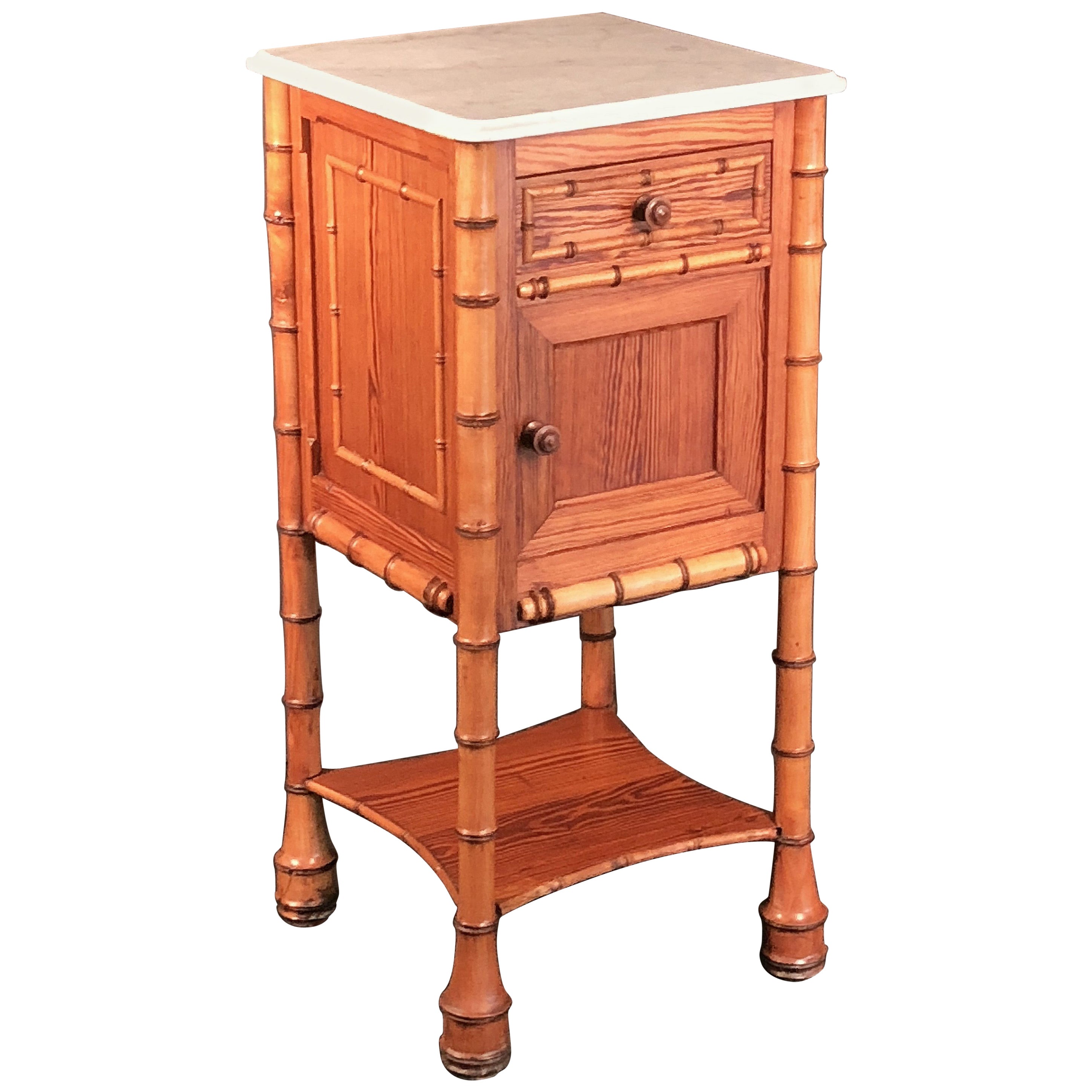 Yellow English Victorian Faux Bamboo One Drawer Side End Table ...