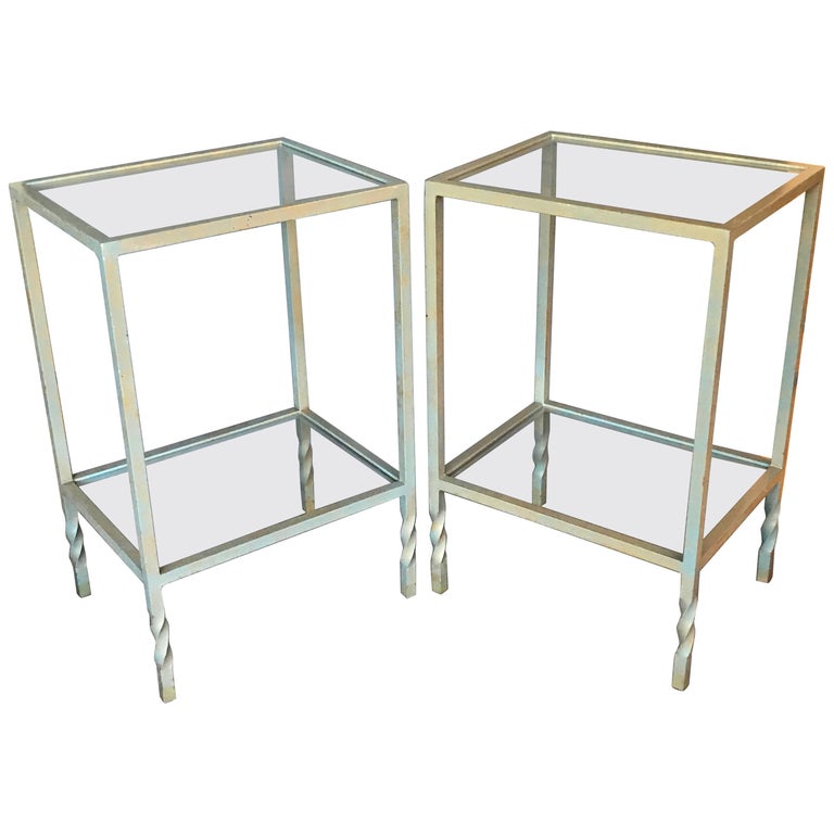 A French Iron Strap Work Rectangular Side Table with Glass Top at 1stdibs