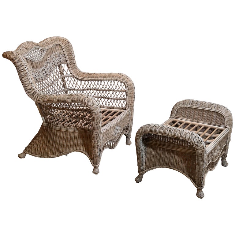 Ornate Victorian Antique Wicker Chair and Rocker For Sale at 1stdibs