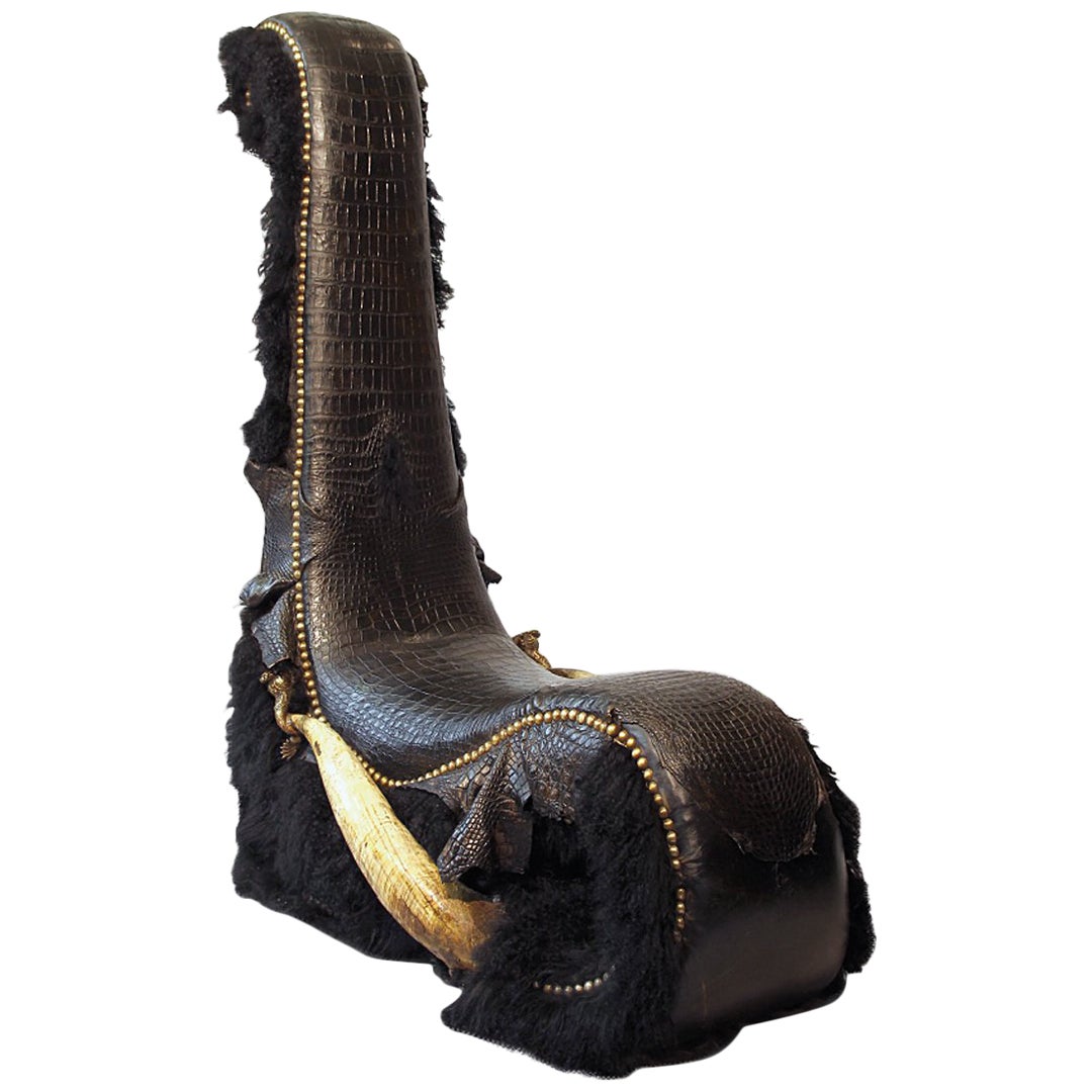 Black Crocodile Armchair with Alligator Skin and Zebu Horns For Sale at ...