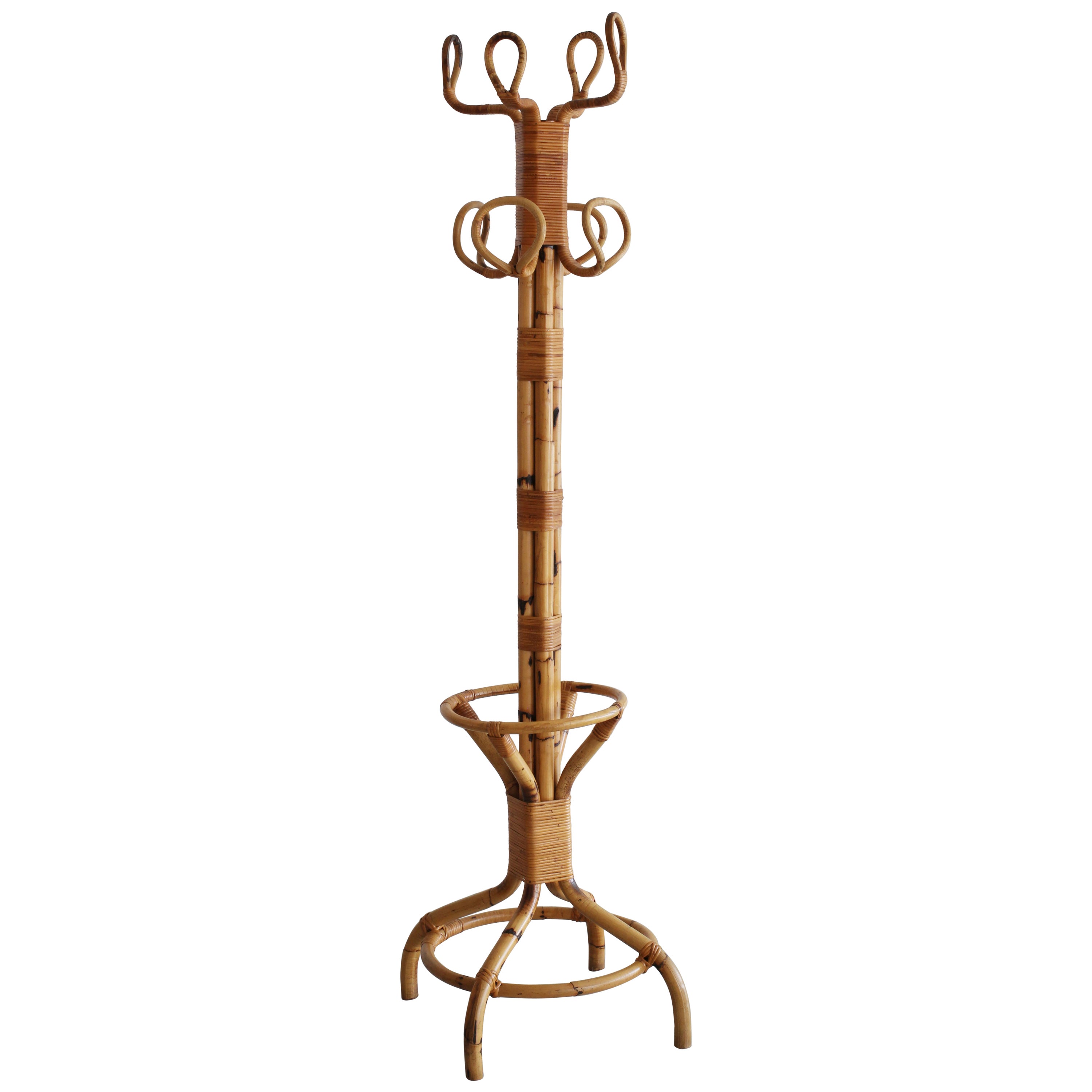 Spanish Bamboo Standing Coat Rack, 1970s, Banacina Style at 1stDibs