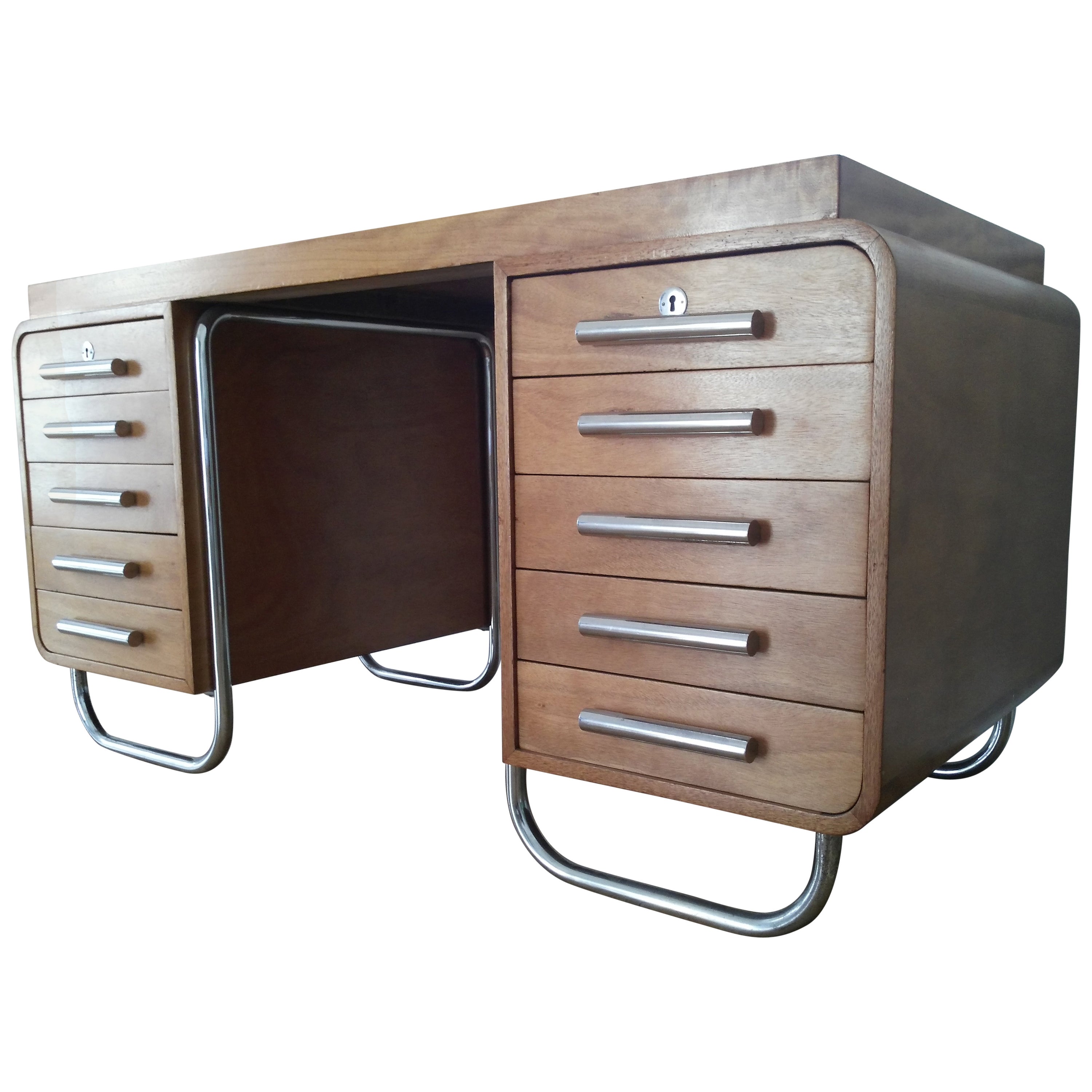 Canvas and leather Steamer Trunk Style Chrome Writing Table Desk at 1stDibs