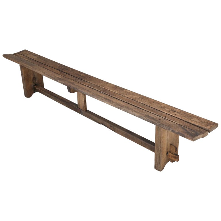 Chunky Rustic Wooden Bench with Back, circa 1920 at 1stdibs