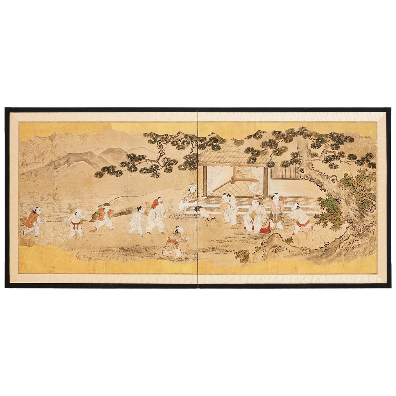 Pair of Japanese Screens: ink paintings of peacocks on gold leaf by ...