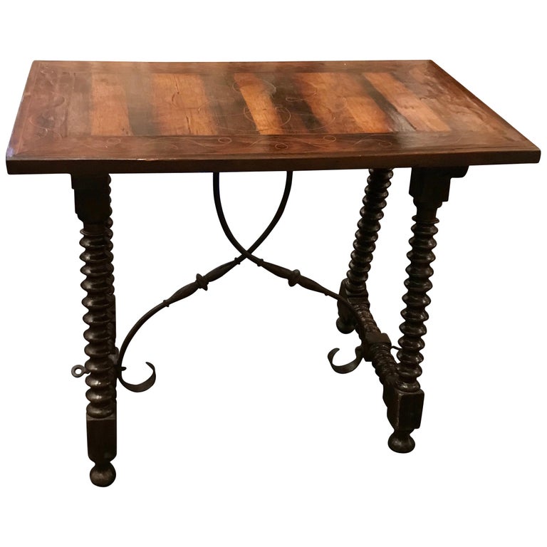 Iron Cross Base Wood Side Table, Spain, 19th Century at 1stDibs