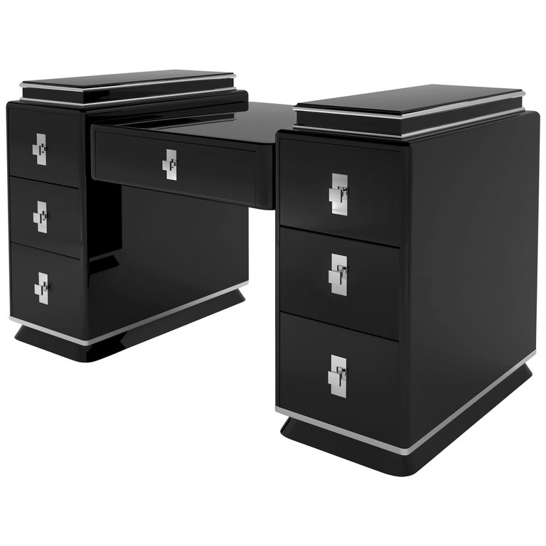 High Gloss Black Lacquer Writing Desk with Polished Stainless Steel ...