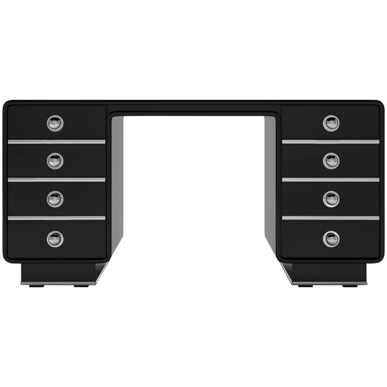 High Gloss Black Lacquer Writing Desk with Polished Stainless Steel ...
