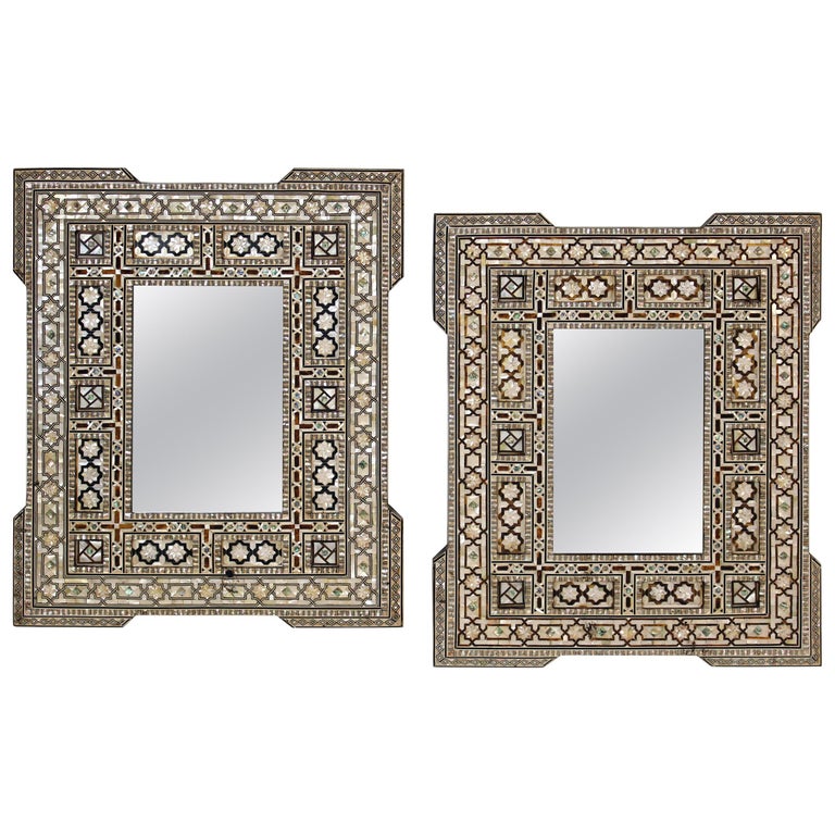 Large Middle Eastern Syrian Mirror Inlaid with Mother of Pearl at 1stdibs