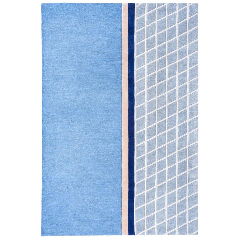 Kathy Oval Grid Pattern Rug by Pieces, Modern Hand Tufted Nude Carpet For Sale at 1stdibs