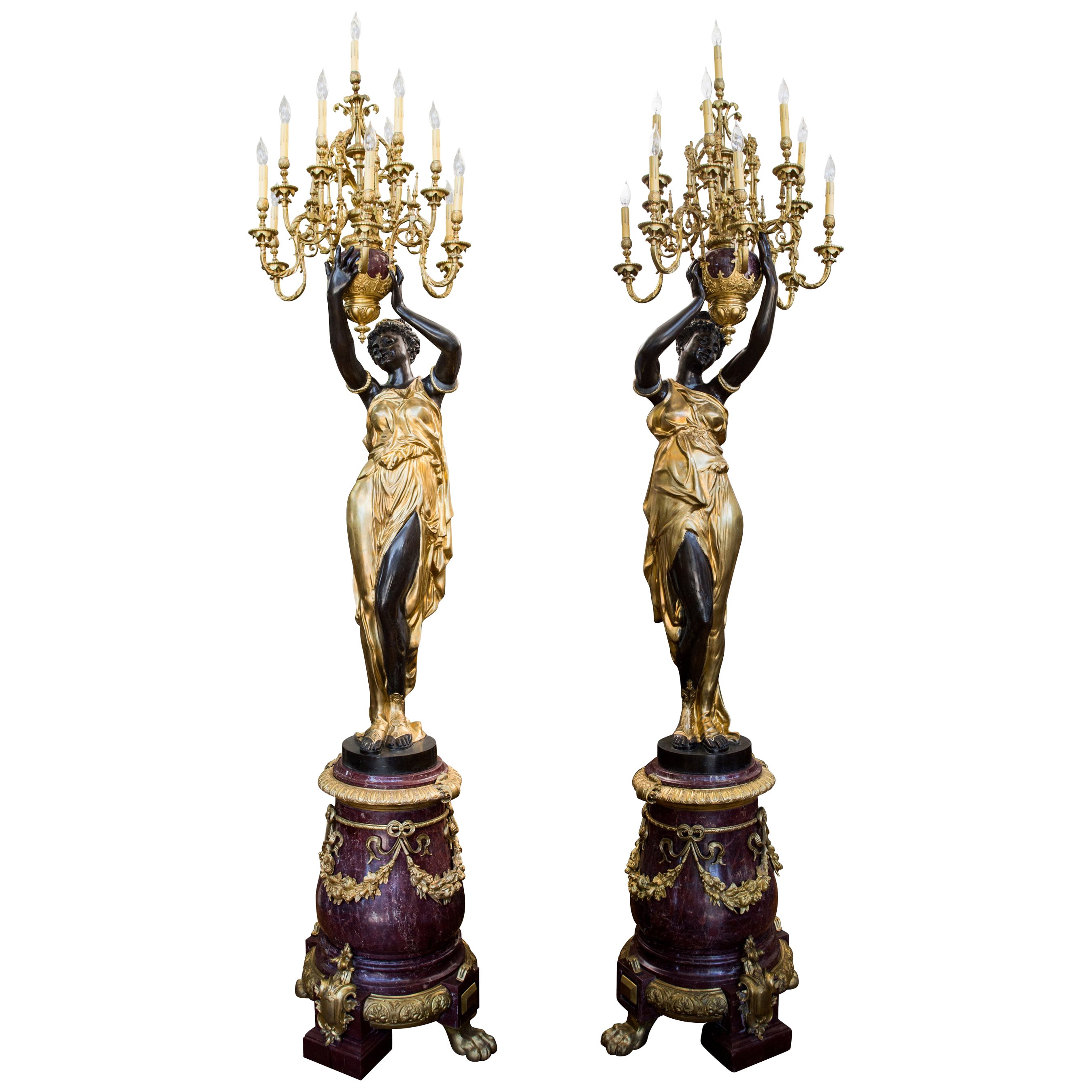 Patinated Bronze Torchère with Classical Female Figure For Sale at 1stDibs