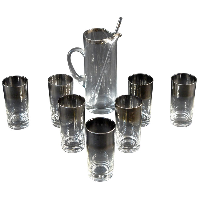 Midcentury Chromed Glasses and Pitcher Set For Sale at 1stDibs