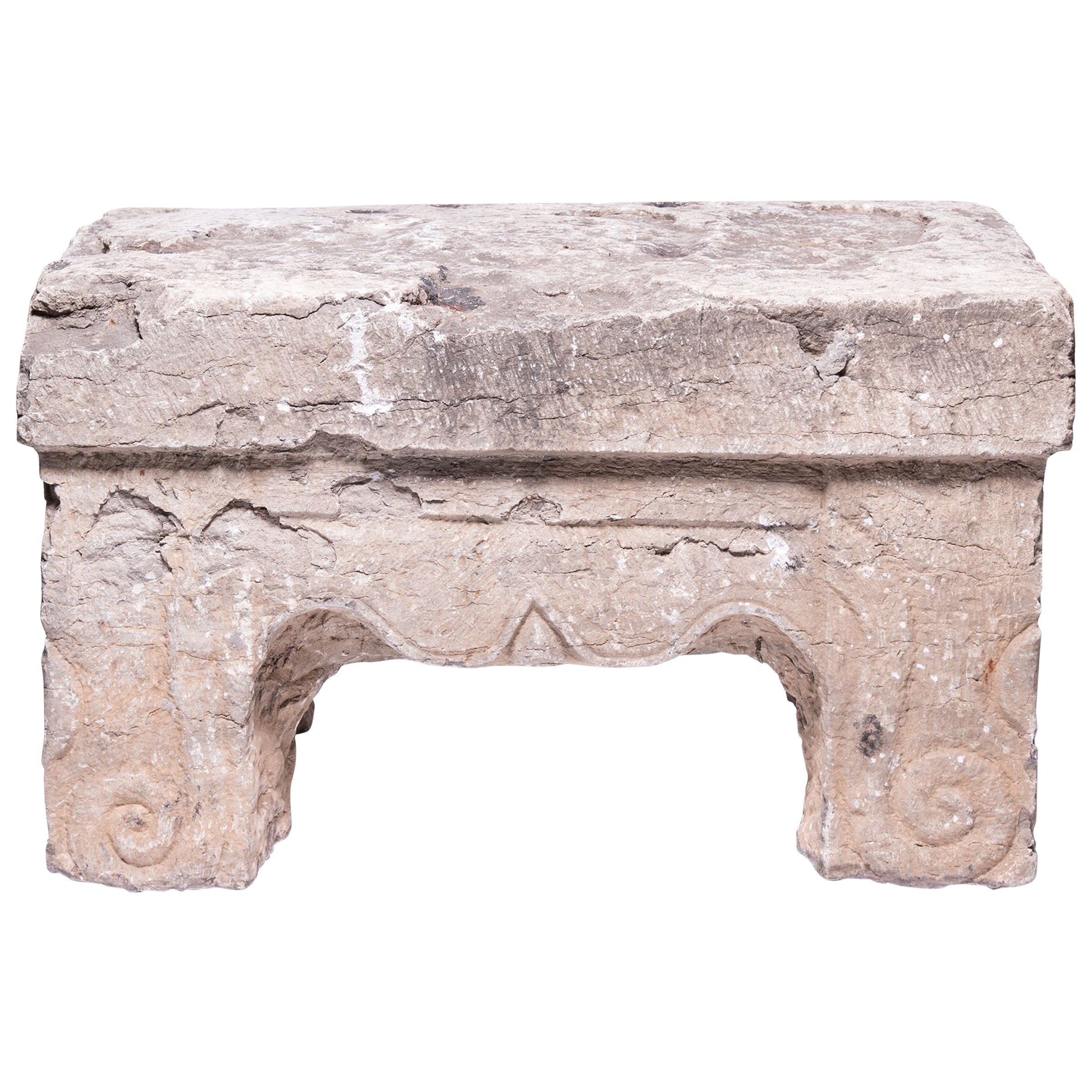 Old Hand Carved Garden Stone Table and Stools 6 pcs solid limestone at ...