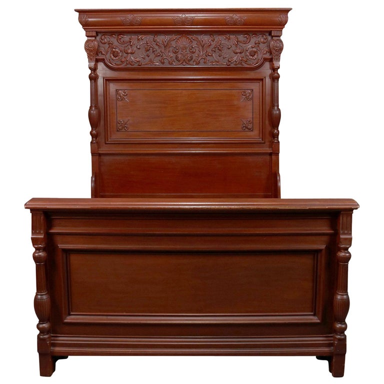 Antique Horner School Carved Mahogany Full/Double Bed Frame, circa 1900 ...